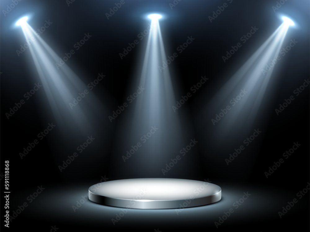 Room studio background with focus spotlight on Podium. Gray background ...