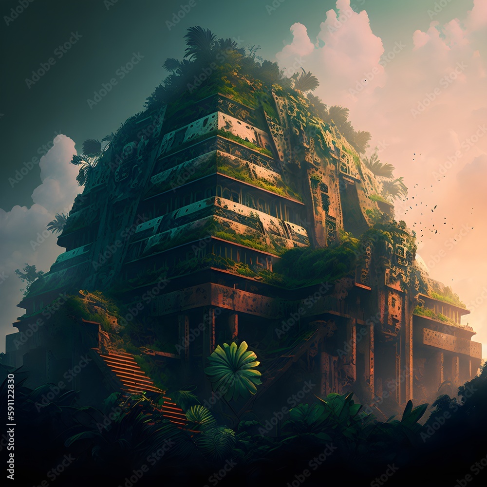 imposible mayan architecture cyberpunk traditional jungle apocalyptic ...