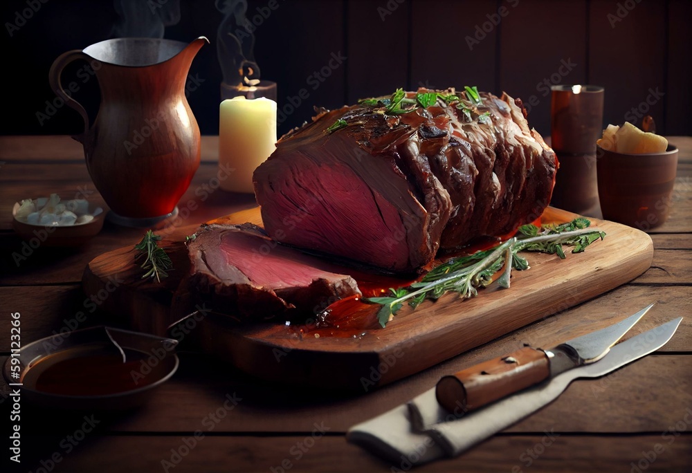 computer-generated image of a delicious slab of roast beef. Prime Rib ...