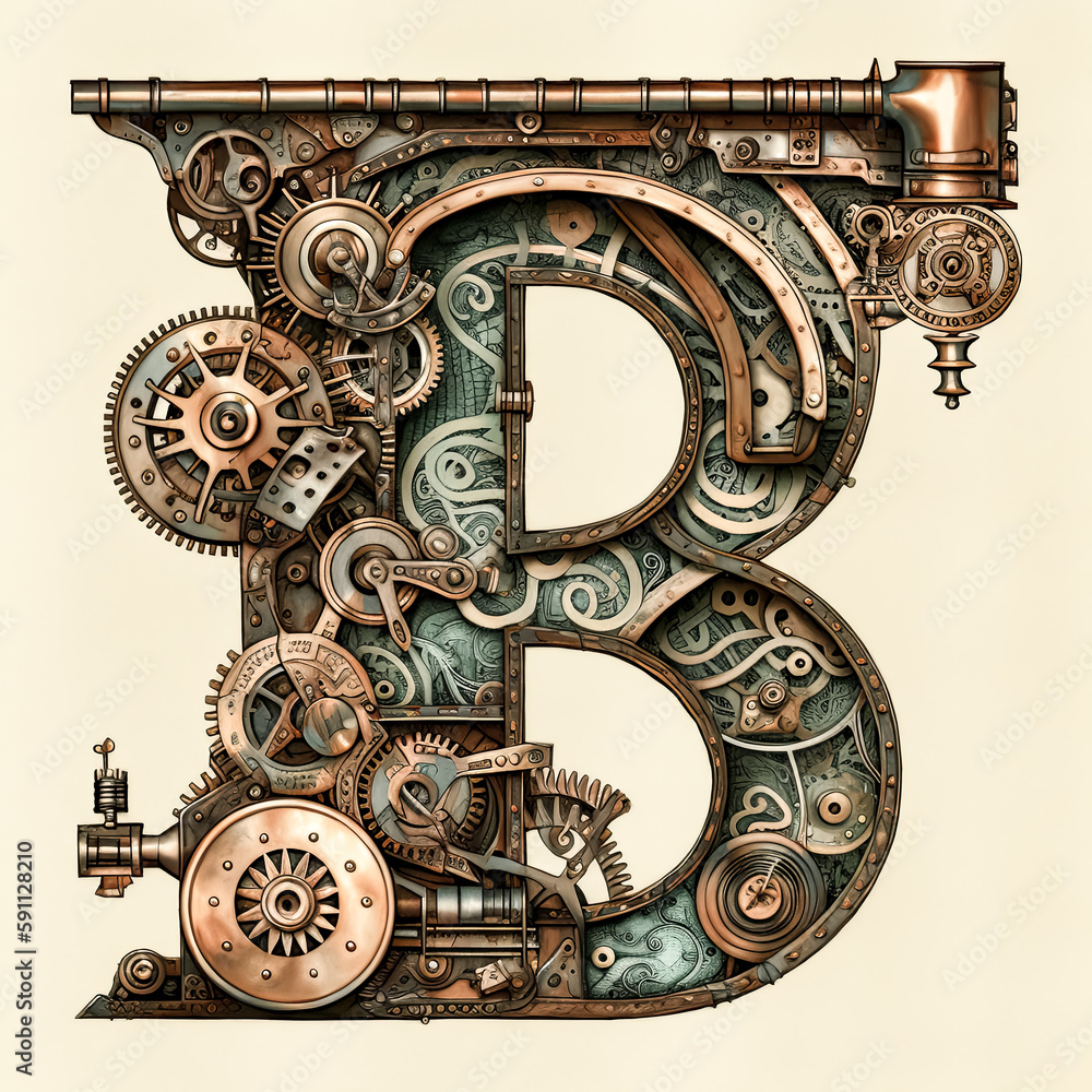 The letter B was designed by a steampunk artist using generative AI ...