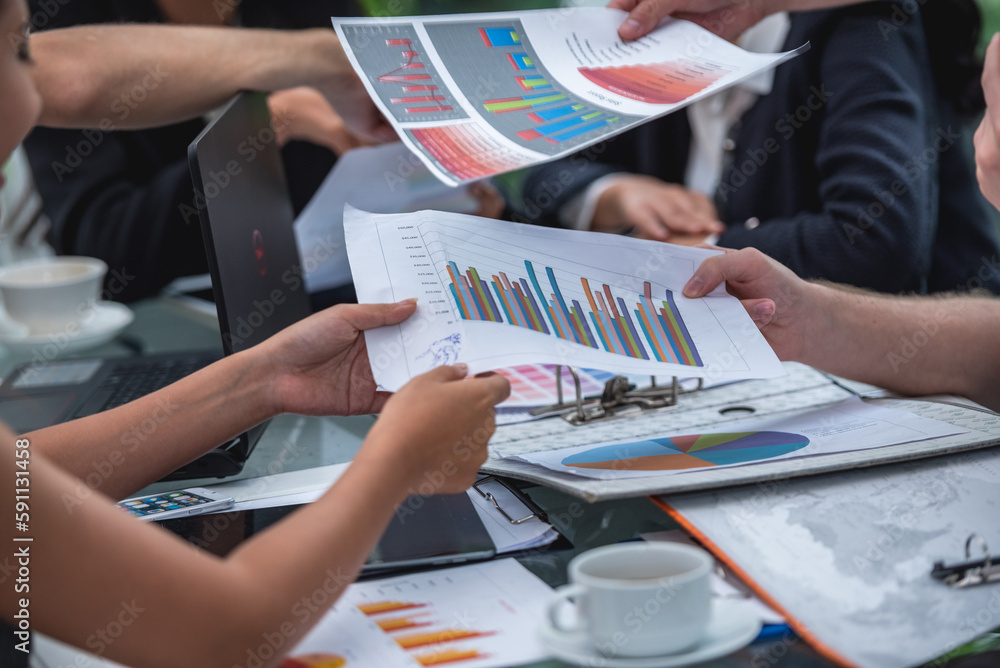 Hand and measuring tool Team work brainstorming many data analyst ...