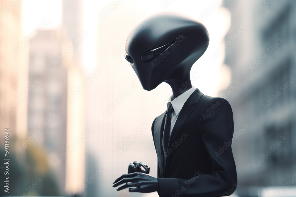 Sci-fi, UFO, alien, man in black and extraterrestrial concept. Scary ...