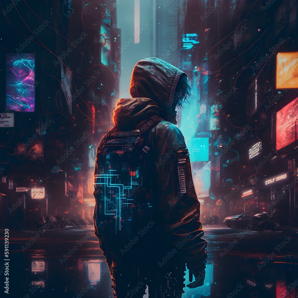 cyberpunk with fungal textures glitchcore glitch effect luminescent ...