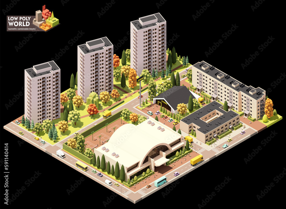 Vector isometric world map creation set. Combinable map elements. Town ...