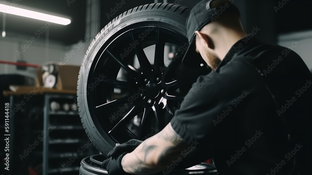 the process of adjusting wheel rims and tire rotation Stock ...