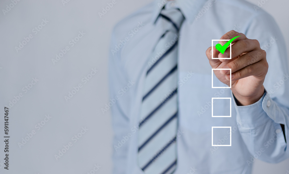 checklist concept businessman check mark on check box with check mark ...