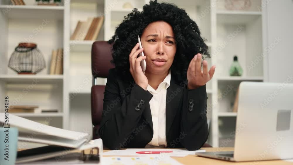 Worried nervous young businesswoman office worker crying having ...