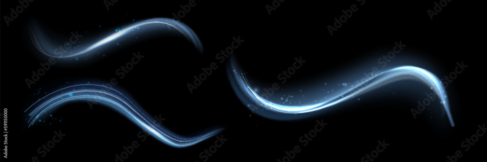 Blue glowing shiny lines effect vector background. Luminous white lines ...