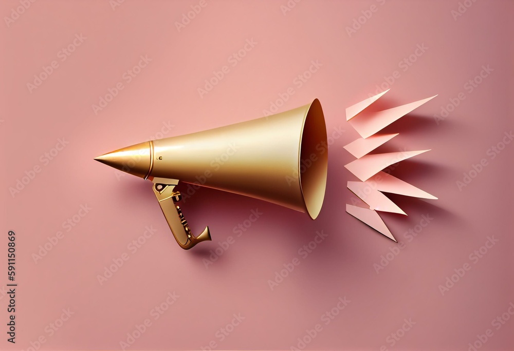 Golden arrows and beige megaphone on pastel pink and beige background ...
