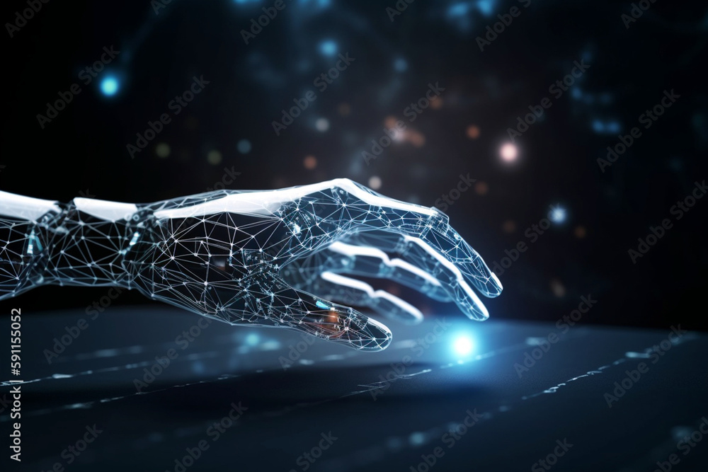 abstract digital hand with finger, artificial intelligence and ...