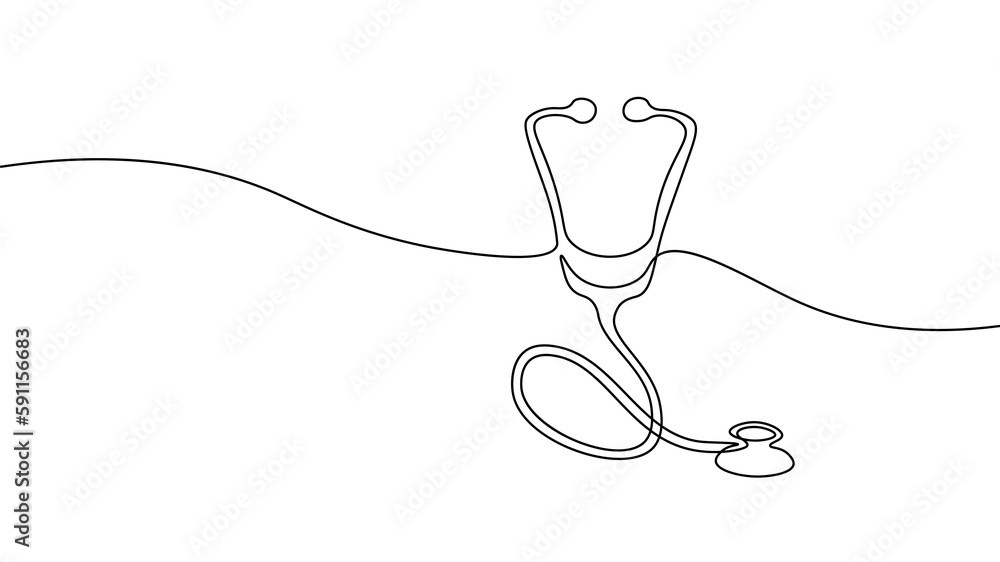 Medicine stethoscope single continuous line art. Health care World Day ...