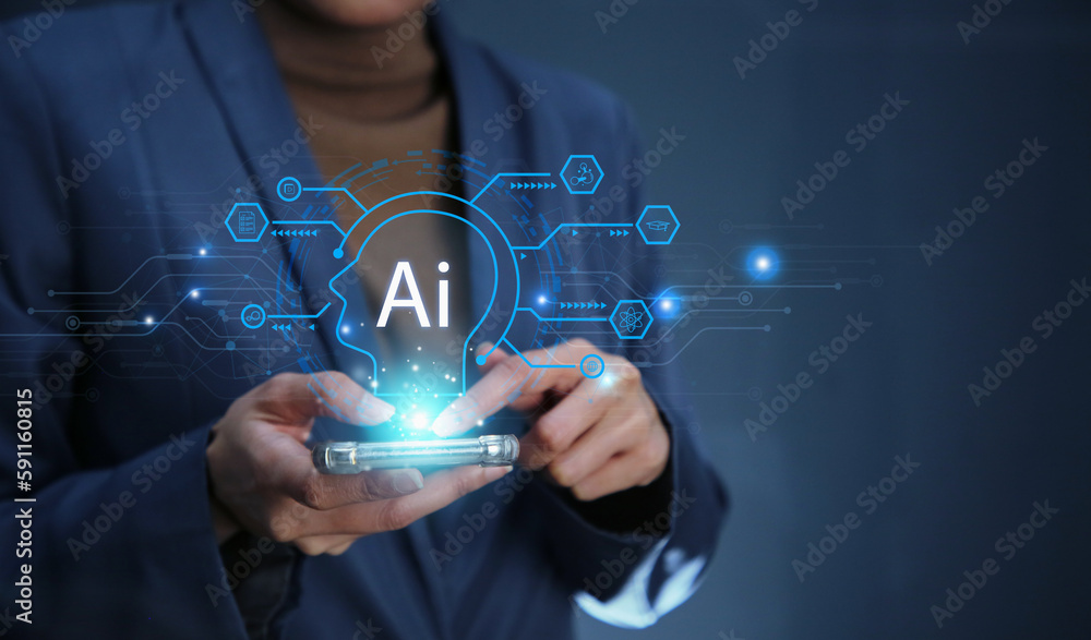 Businessman using chatbot in smartphone intelligence Ai.Chat GPT Chat ...