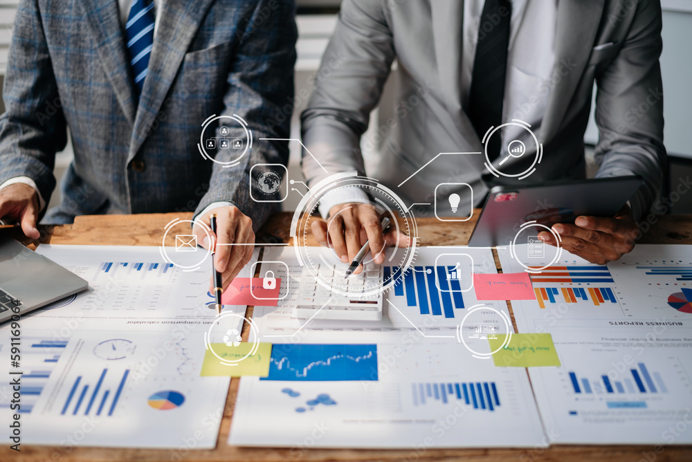 Project manager working and update tasks with milestones progress ...