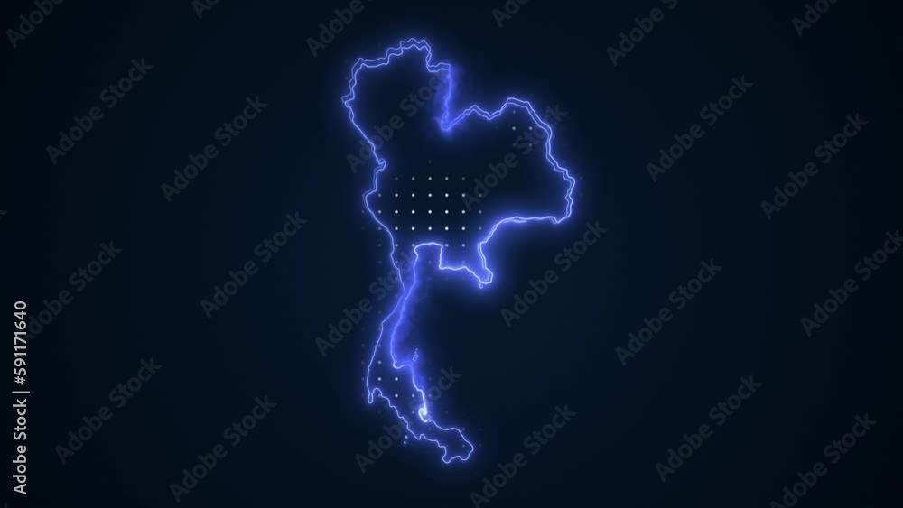 Neon Blue Thailand Map Borders Outline Loop Background. Neon Blue ...