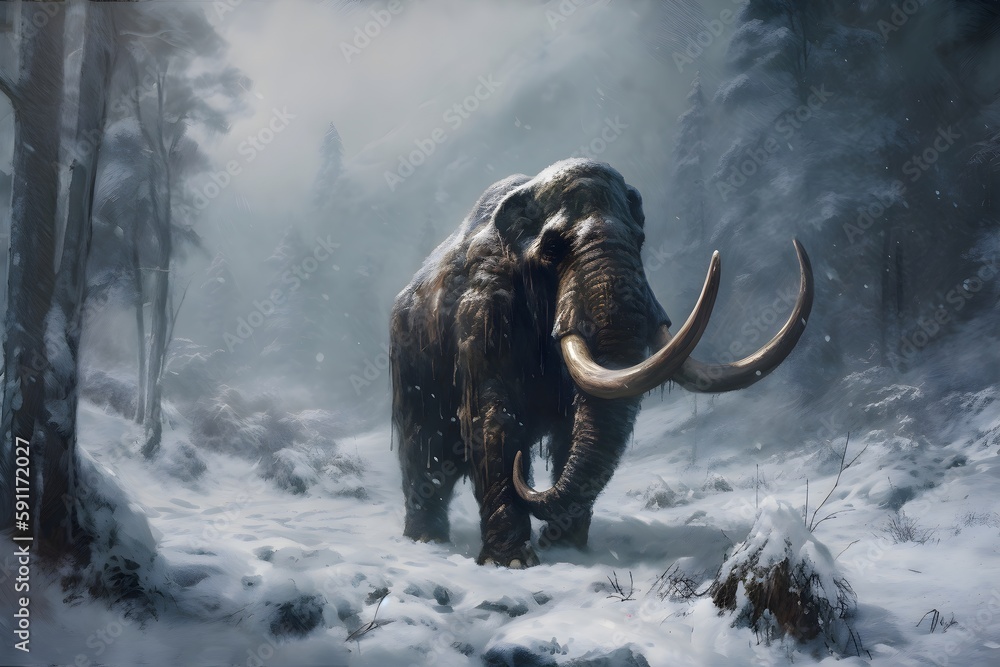 Woolly Mammoth realistic oil painting | Ai Generated Ice Age animal ...