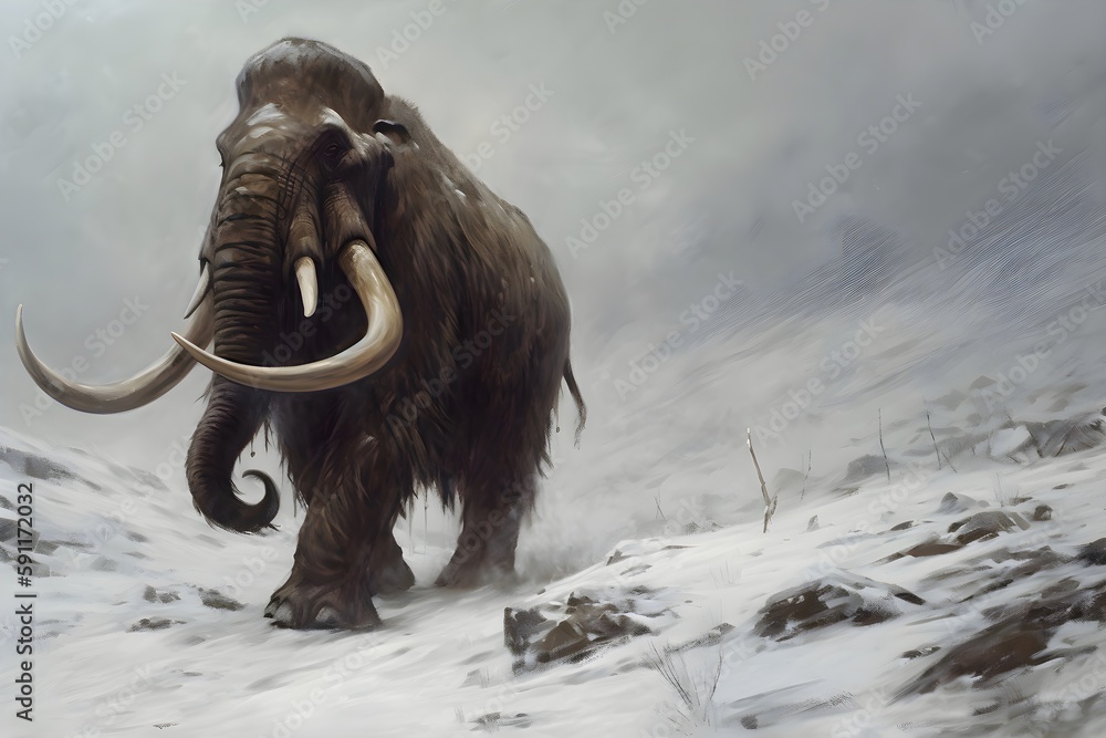 Woolly Mammoth realistic oil painting | Ai Generated Ice Age animal ...