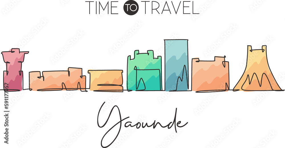 One continuous line drawing of Yaounde city skyline, Cameroon ...