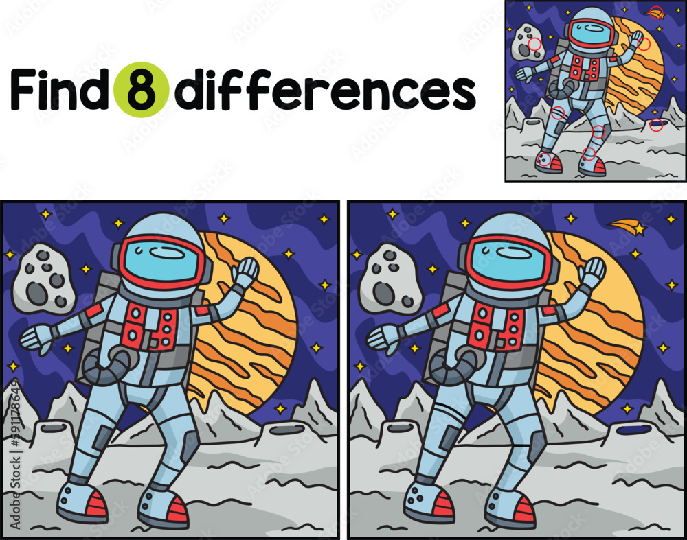Astronaut in Space Find The Differences Stock Vector | Adobe Stock