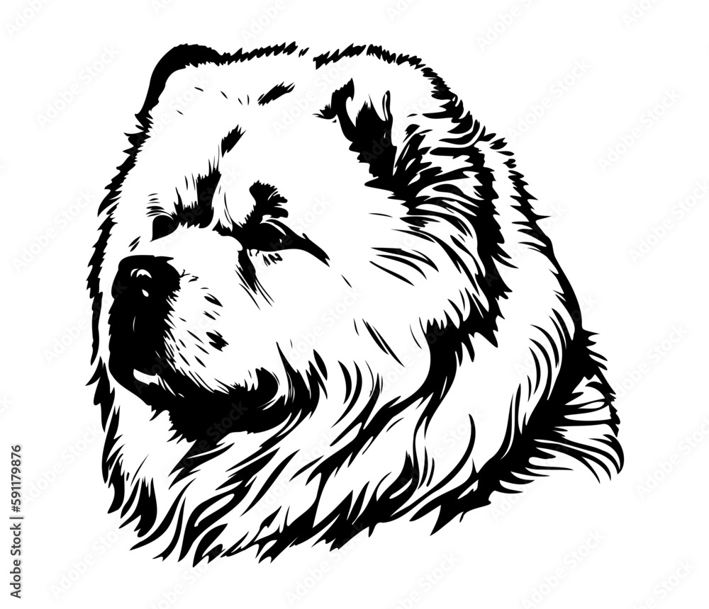 Chow Chow, Silhouettes Dog Face SVG, black and white Chow Chow vector ...