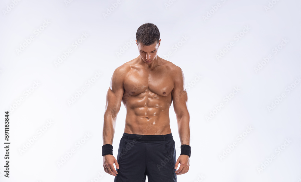 Man athlete isolated on white background. Gym full body workout ...