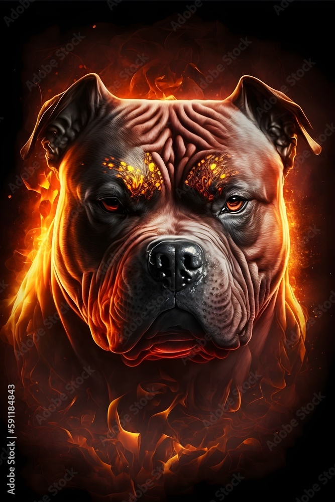 short exotic American bully Logo realistic cinematic glowing fire photo ...