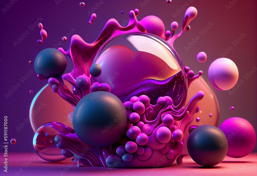 Metaverse 3d render morphing animation pink purple abstract metaball ...