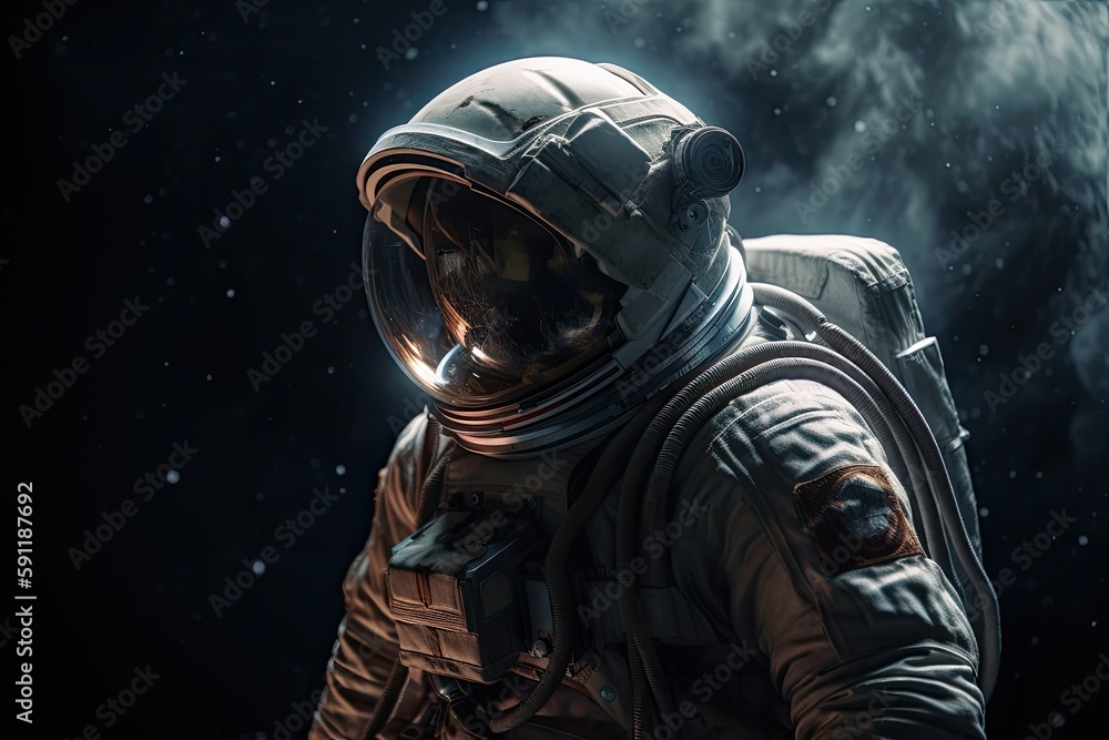 Astronaut on a rock surface with a space background. an astronaut ...