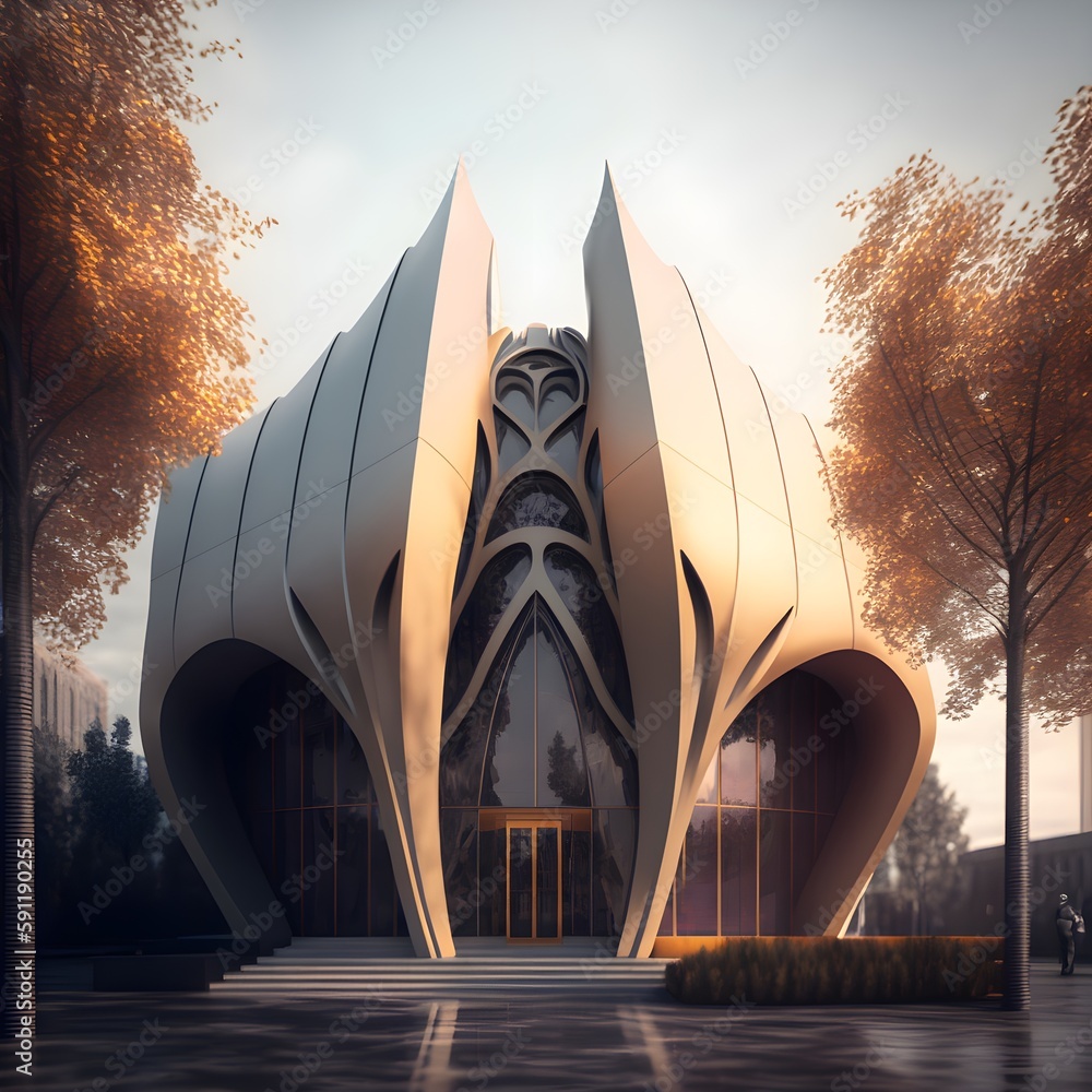 modern architecture with a kinetic facade concert hall front view ...