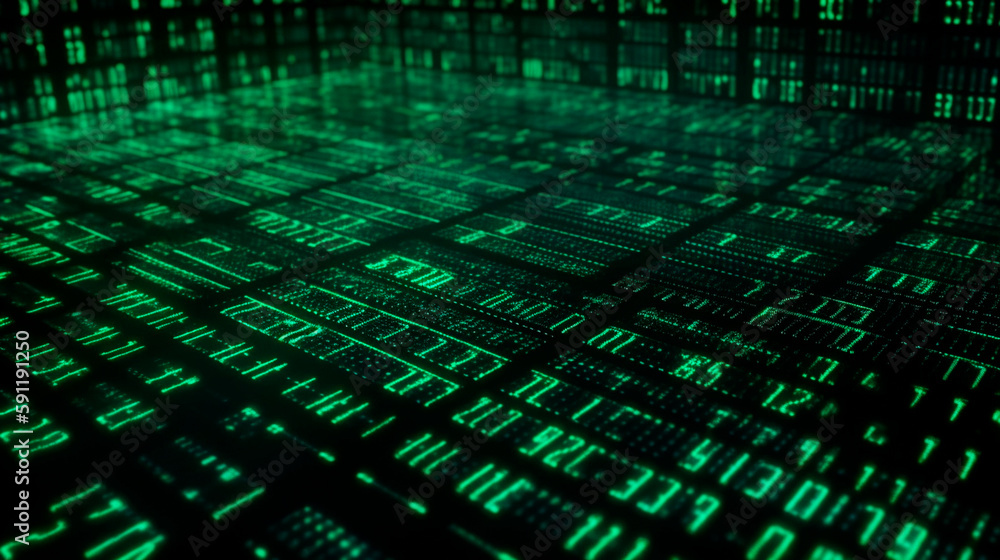 Data from a digital stream or binary code on a matrix background, with ...