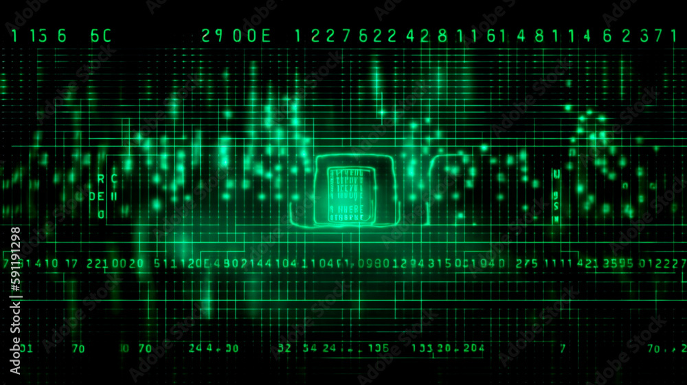 Data from a digital stream or binary code on a matrix background, with vector digits from ...