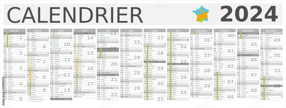 Vetor de Calendrier 2024 12 mois au format 320 x 840 mm entièrement ...