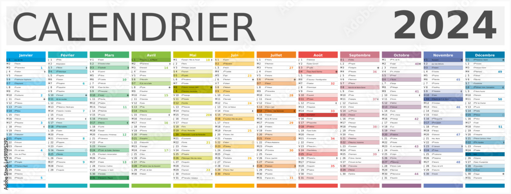Calendrier 2024 12 mois au format 320 x 840 mm recto verso entièrement ...