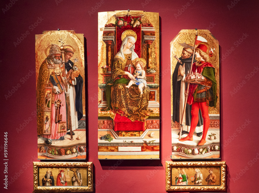 Madonna and Child with Saints, 15th-century triptych from the church of San Domenico in Camerino ...