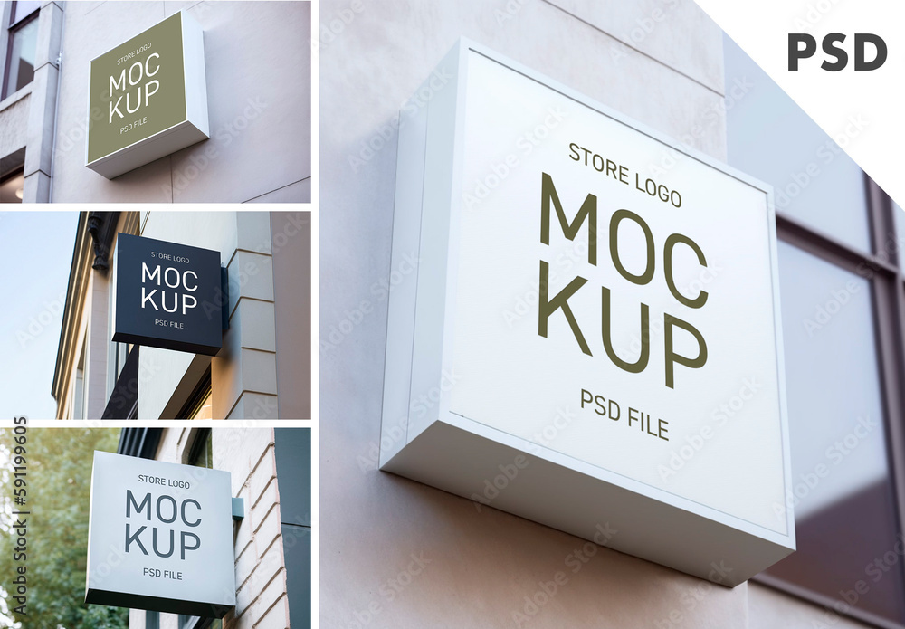 Store logo sign mockup set with Generative AI Stock Template | Adobe Stock