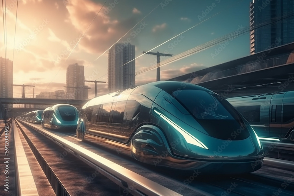 GENERATIVE AI Futuristic transportation system with high-speed trains ...