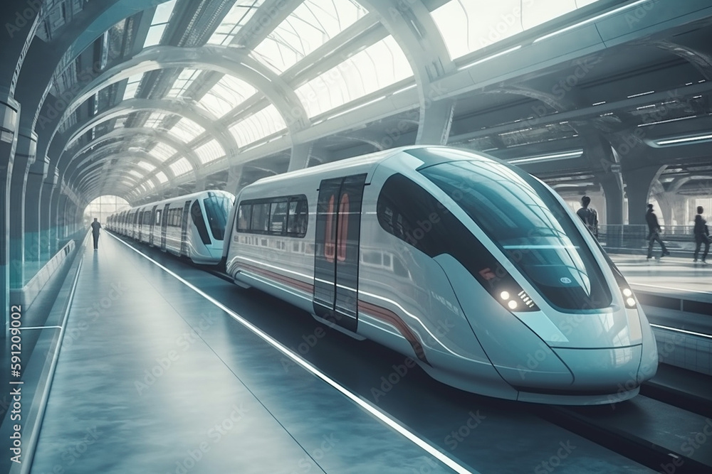 GENERATIVE AI Futuristic transportation system with high-speed trains ...