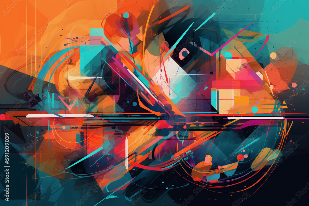 GENERATIVE AI Digital artwork with abstract shapes and vibrant colors ...
