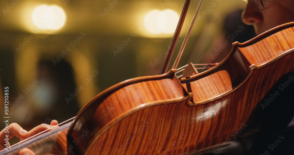 Cinematic Closeup on a Violin Beig Played by a Musician on a Stage ...