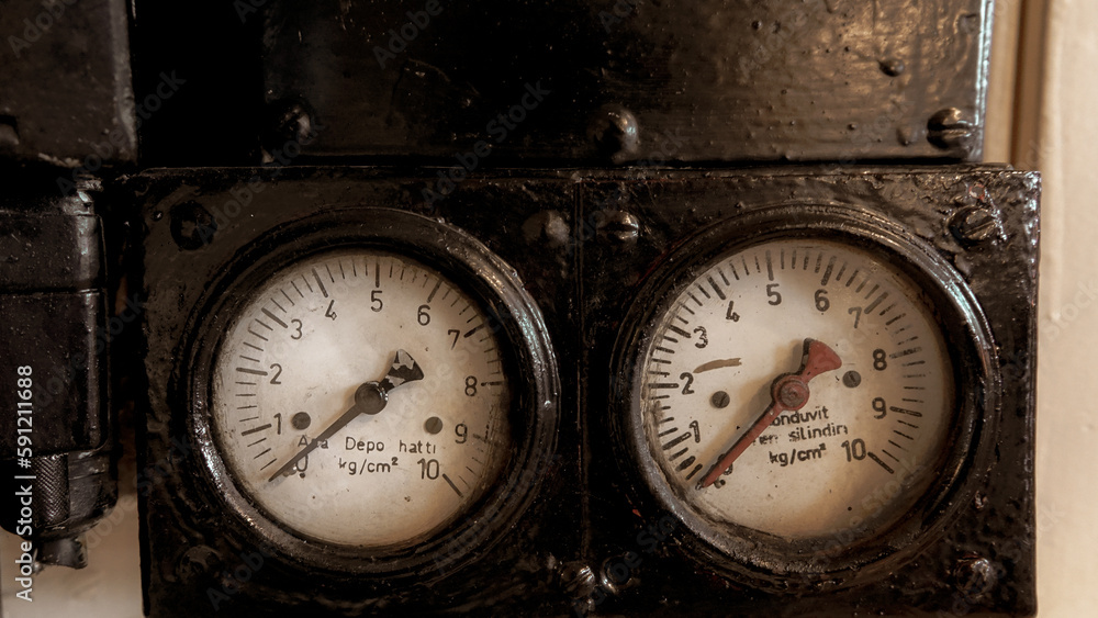 Sirkeci, Istanbul, Turkey April 08, Brake control panel and Pneumatic ...