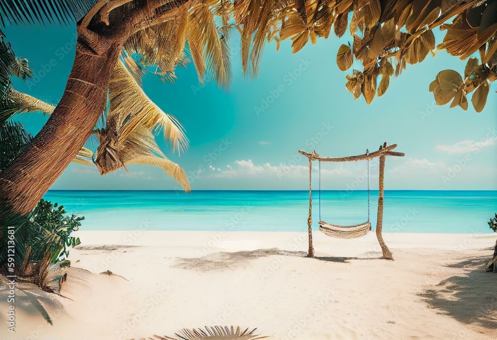 Tropical beach background as summer landscape with beach swing or ...