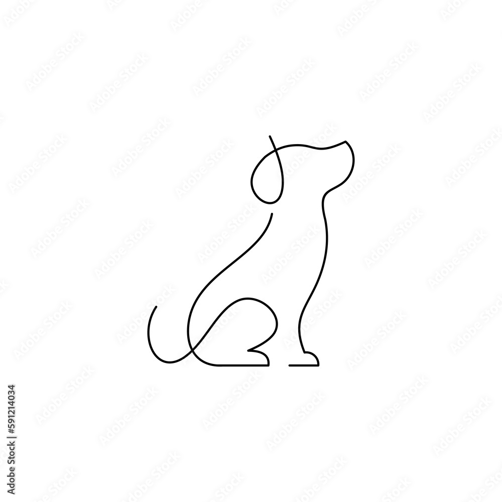 Playful dog in continuous line art drawing style. Puppy playing ...
