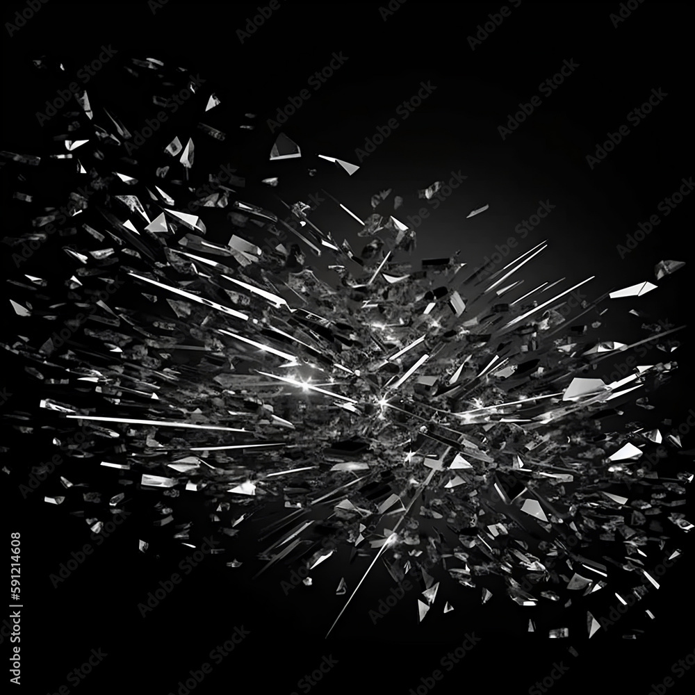 Broken shattered glass debris Vector black background. Created with Generative AI technology ...