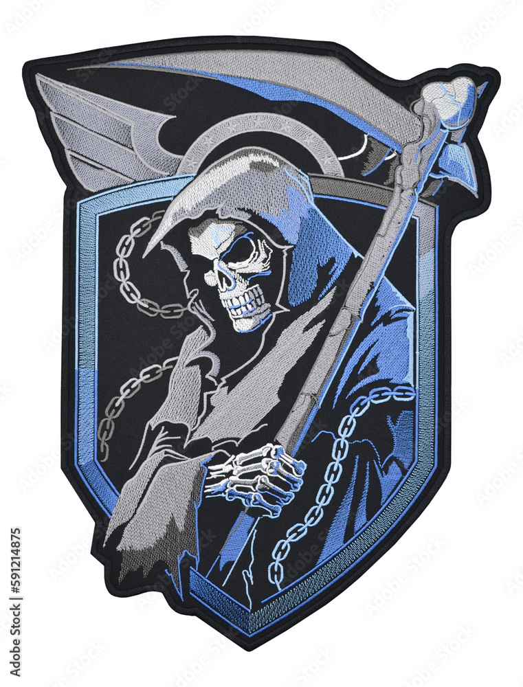 Embroidered patch depicting a skeleton, skull, death. Accessory for ...