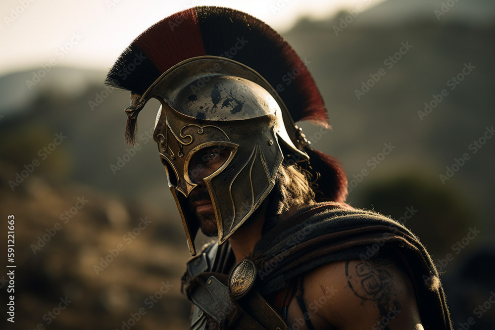 Portrait of a Spartan warrior in traditional armor, and a Corinthian ...