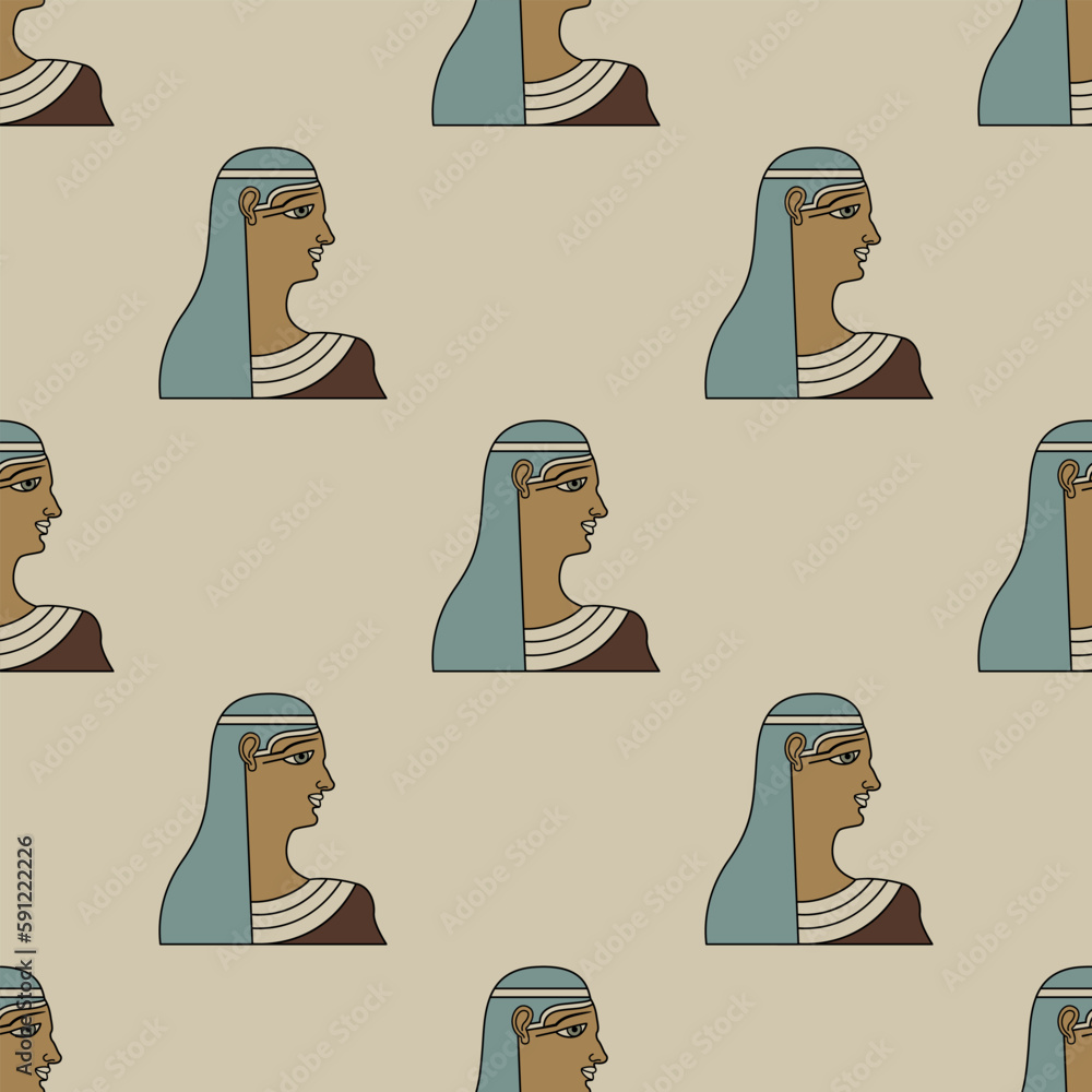 Seamless ethnic pattern with portraits of ancient Egyptian women. On ...