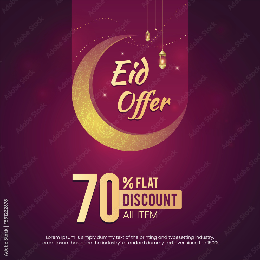 Eid offers social media post template design, 70% flat discount, with a ...