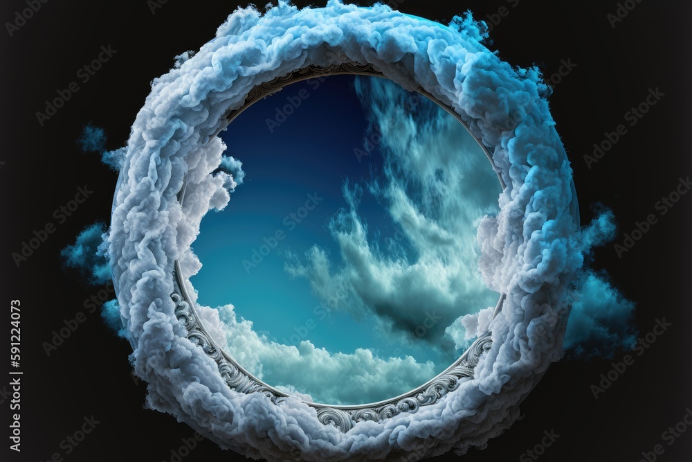 Frame made with covered white cloud in the sky in circle shape. Concept ...
