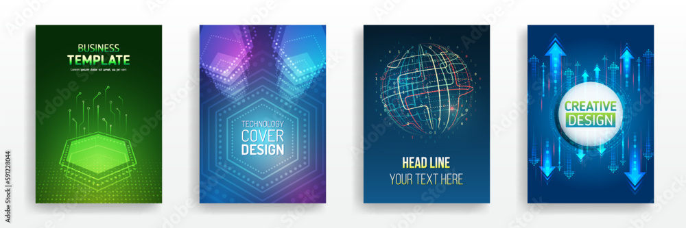 Hi-tech brochure flyer template. Abstract futuristic design concept ...
