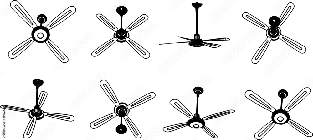 Vetor de "Ceiling Fan Vector Graphics from All Sides" "Illustrations of ...