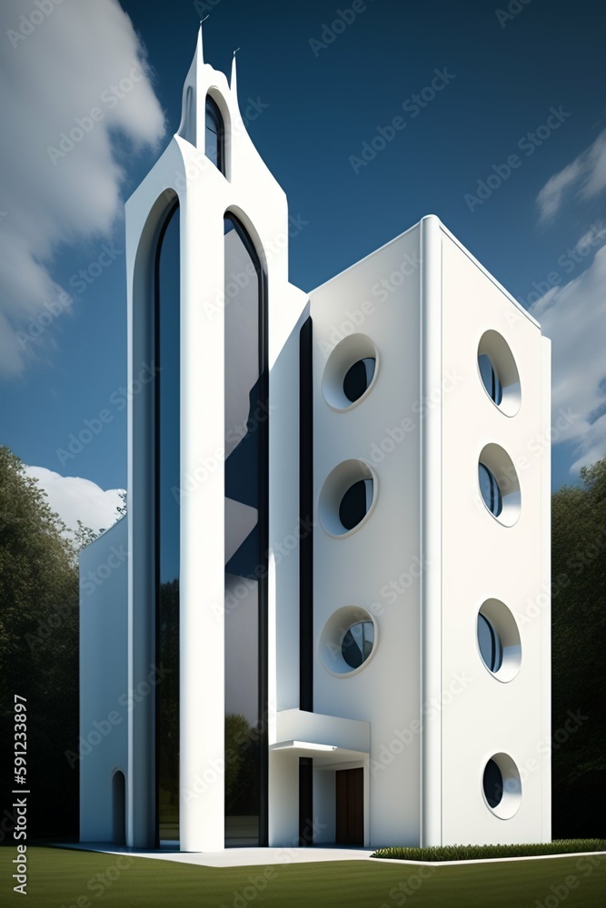 Innovative arcitectural design of a white church in renaissance revival ...